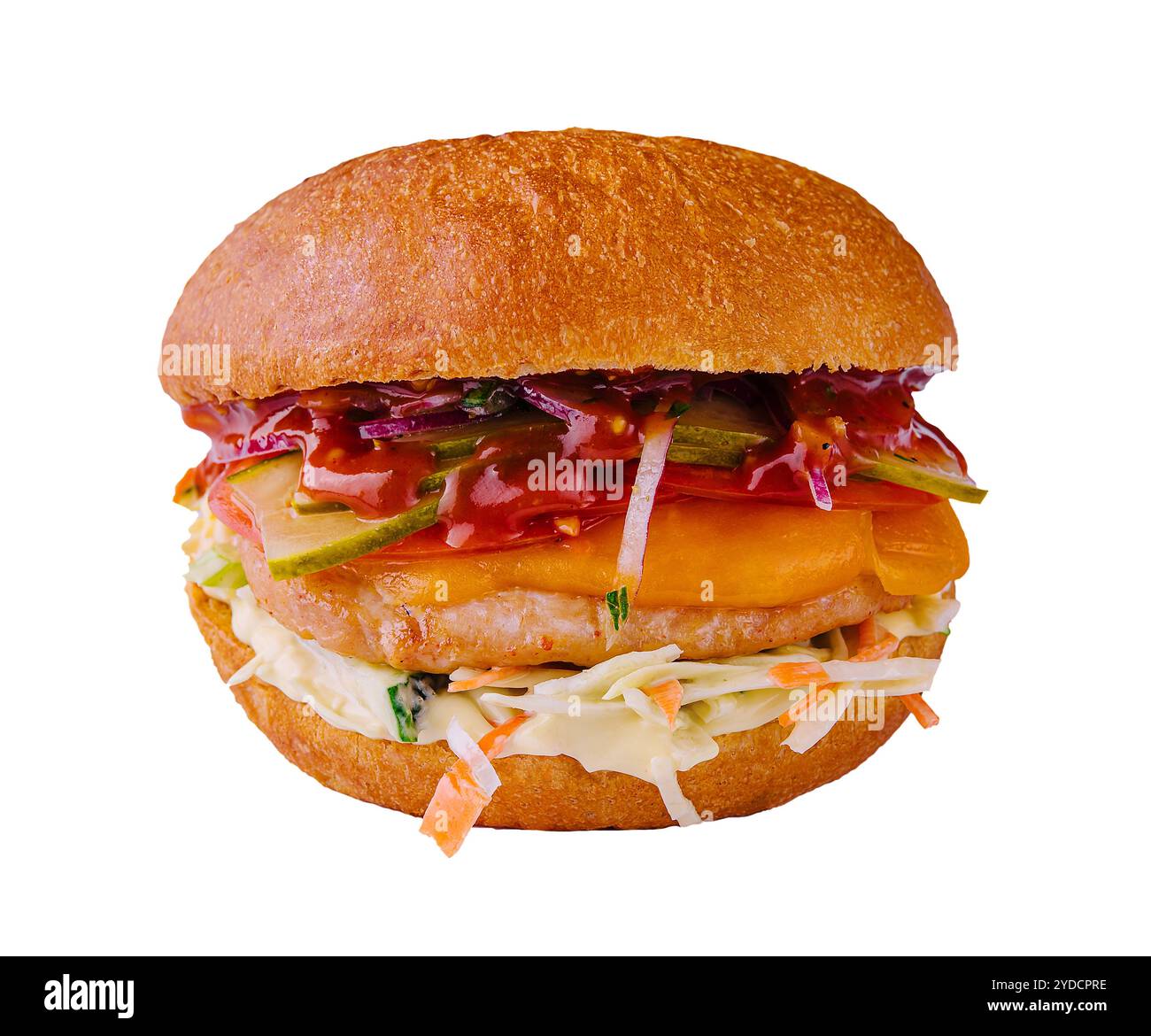 American burger with chicken cutlet isolated on white Stock Photo - Alamy
