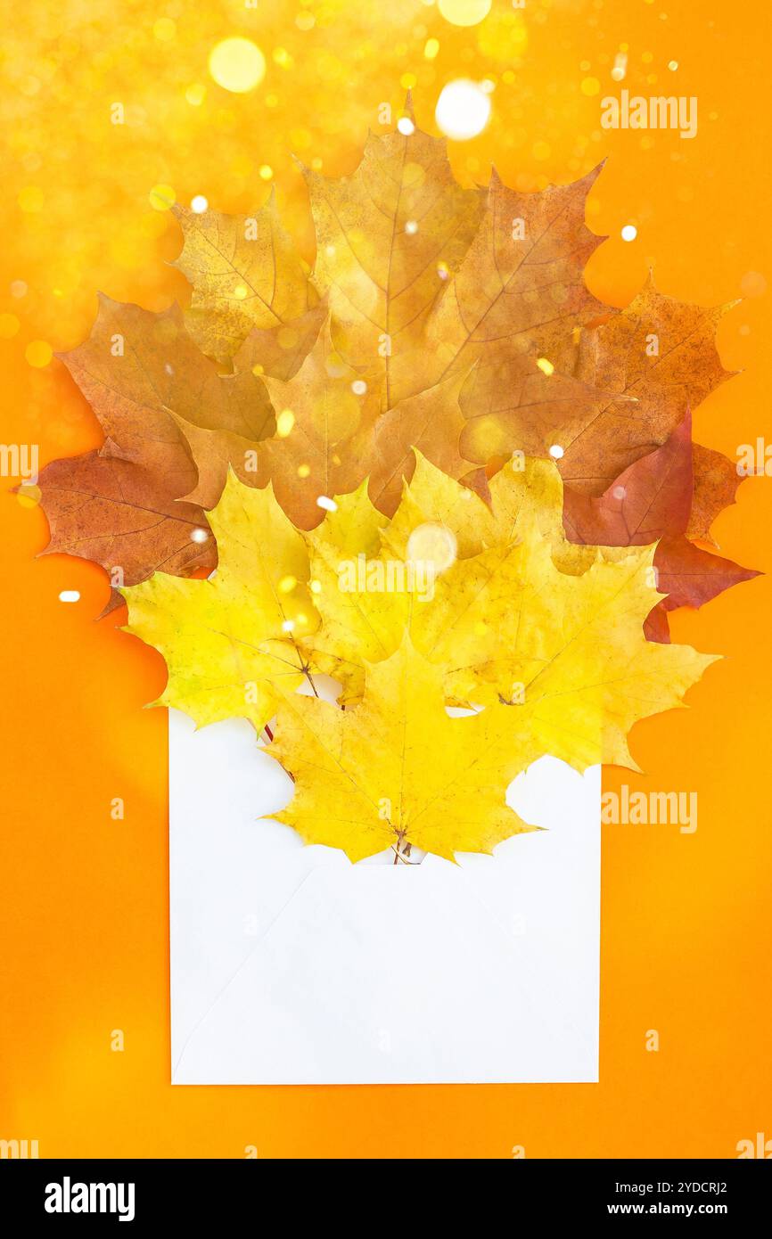 Autumn leaves in paper envelope mockup Stock Photo - Alamy