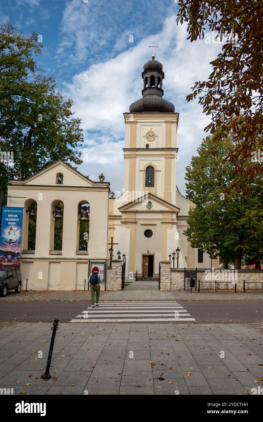 Narol, Poland 28 September 2024 Facade of the parish church and bell ...
