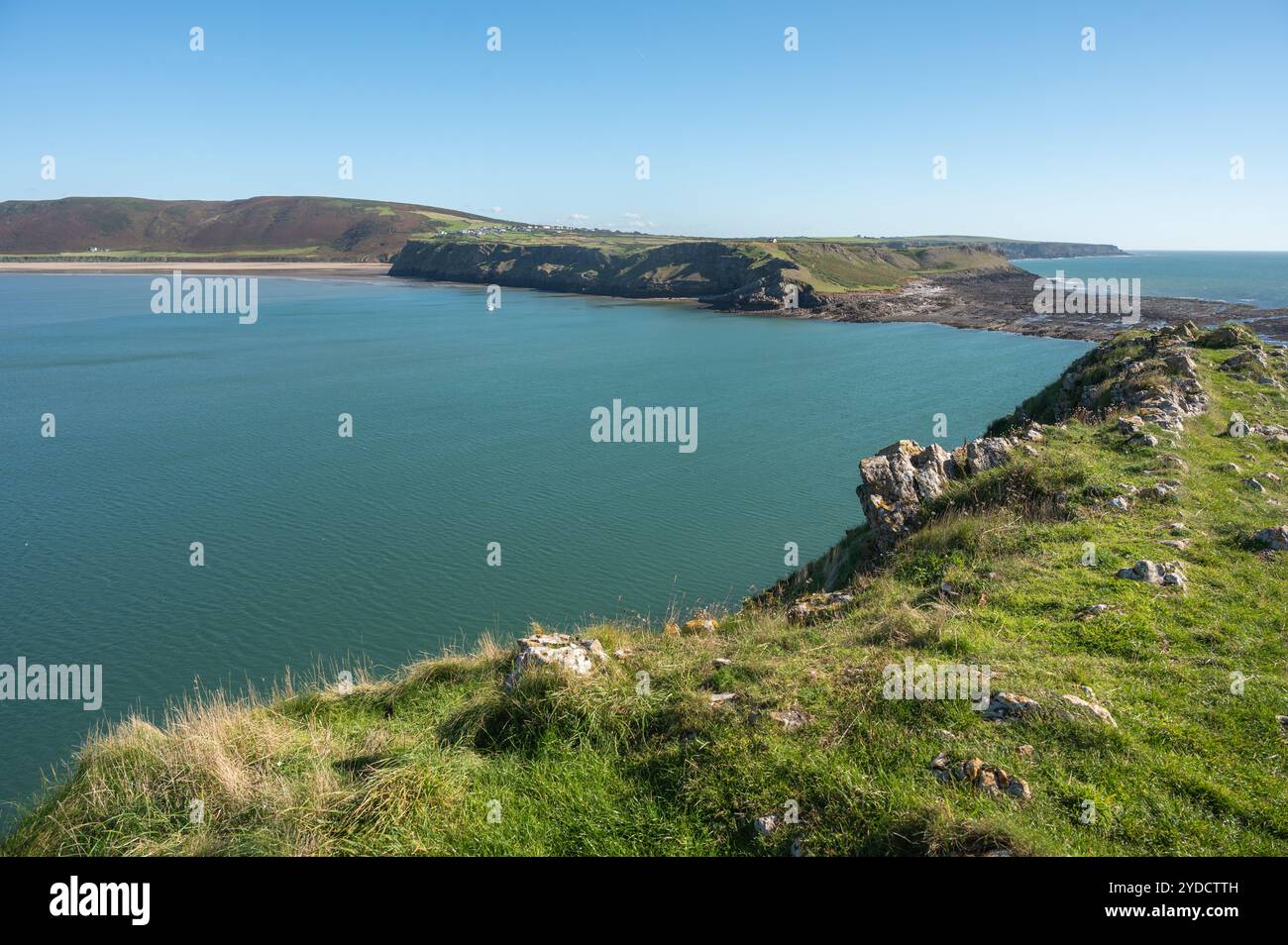 View back to the mainland from the top of Inner Head, Worms Head, Gower ...