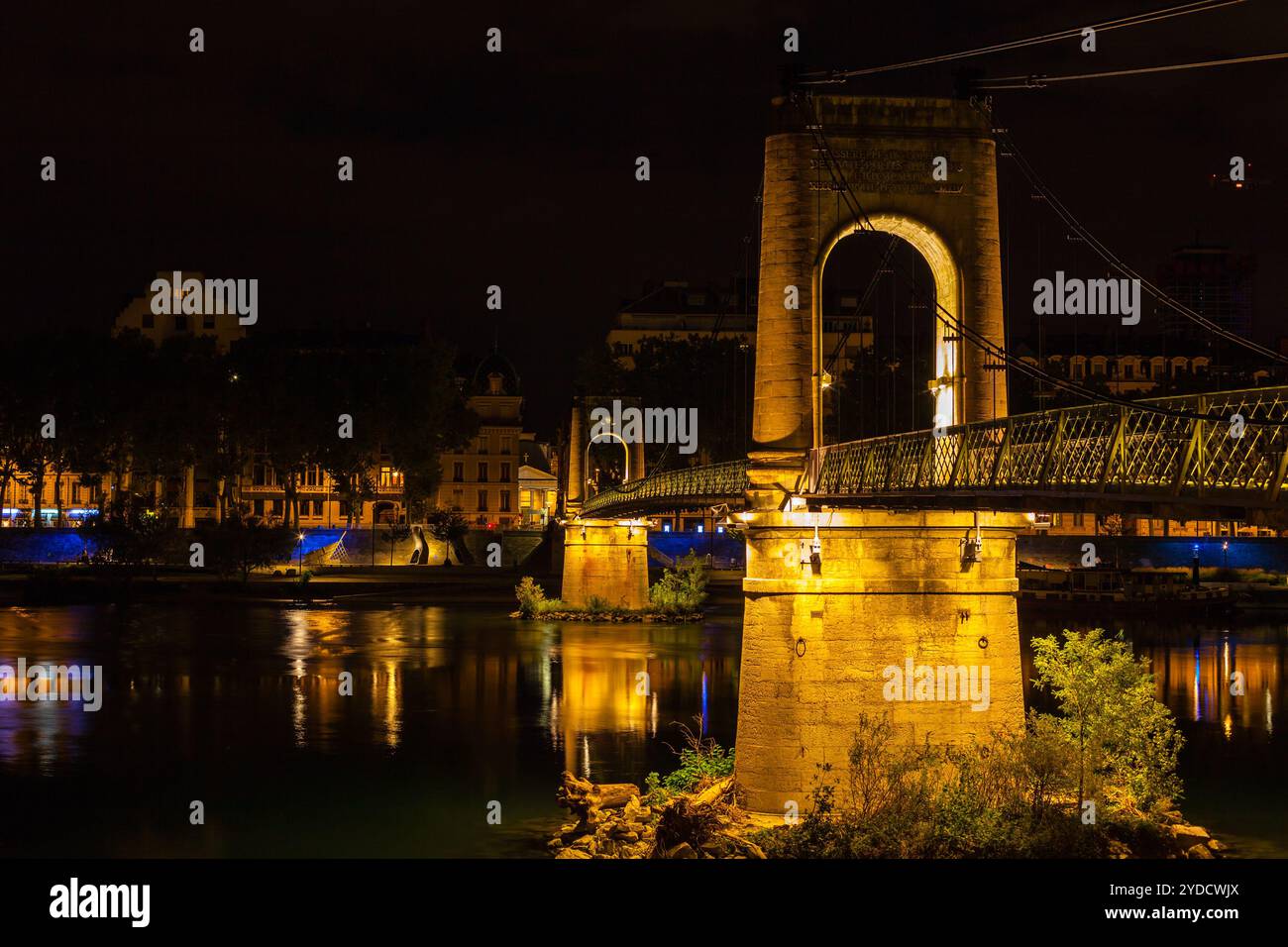 Bridge over Rhone river in Lyon, France at night Stock Photo - Alamy