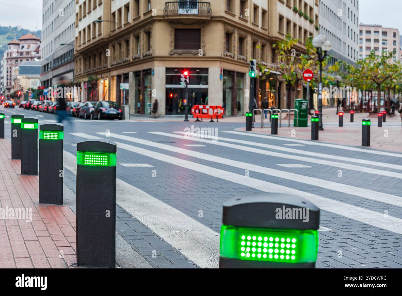 Modern traffic lights posts on pedestrian crossing Stock Photo - Alamy