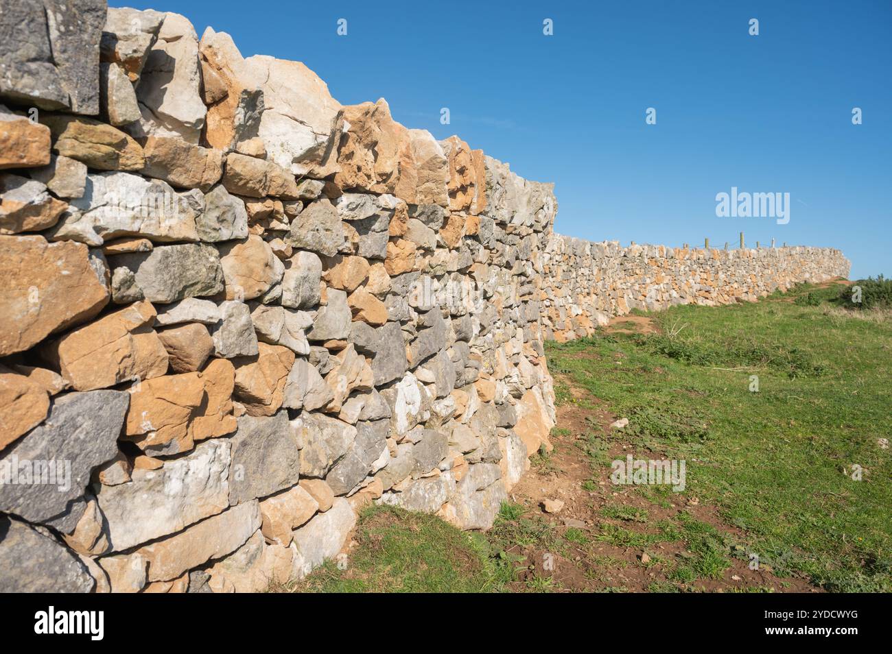 Gower drystone wall built from Carboniferous limestone, Rhossili, Gower ...