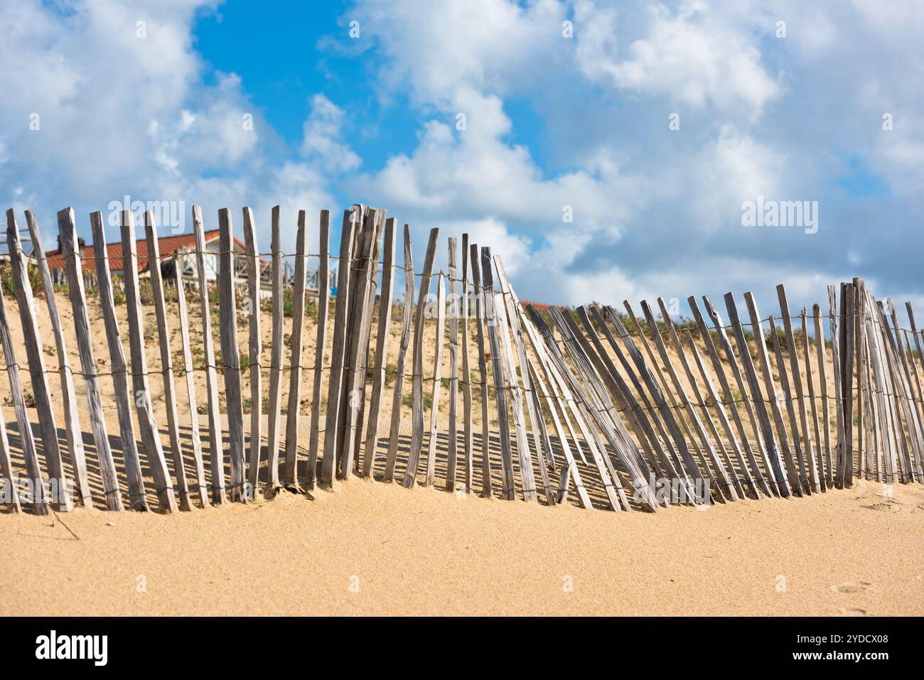 Wooden fence on Atlantic beach in France Stock Photo - Alamy