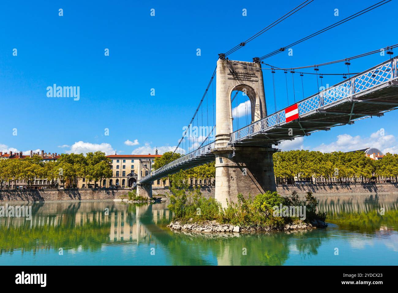 Old Passerelle du College bridge over Rhone river in Lyon, France Stock ...