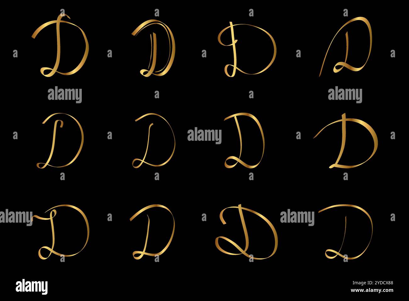 Gold D Letter Initial Cursive Hand Written Calligraphic Alphabet Set ...