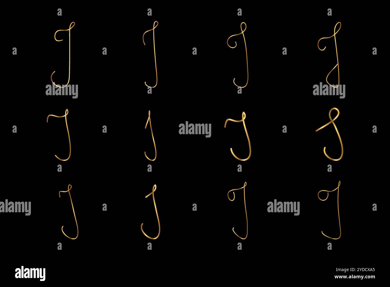 Gold I Letter Initial Cursive Hand Written Calligraphic Alphabet Set ...