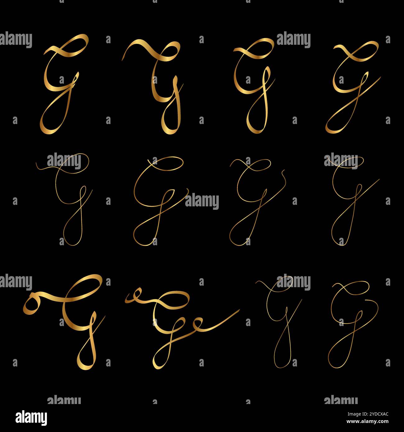 Gold G Letter Initial Cursive Hand Written Calligraphic Alphabet Set ...