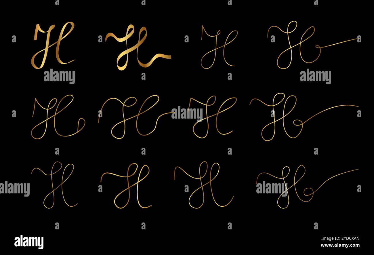 Gold H Letter Initial Cursive Hand Written Calligraphic Alphabet Set ...