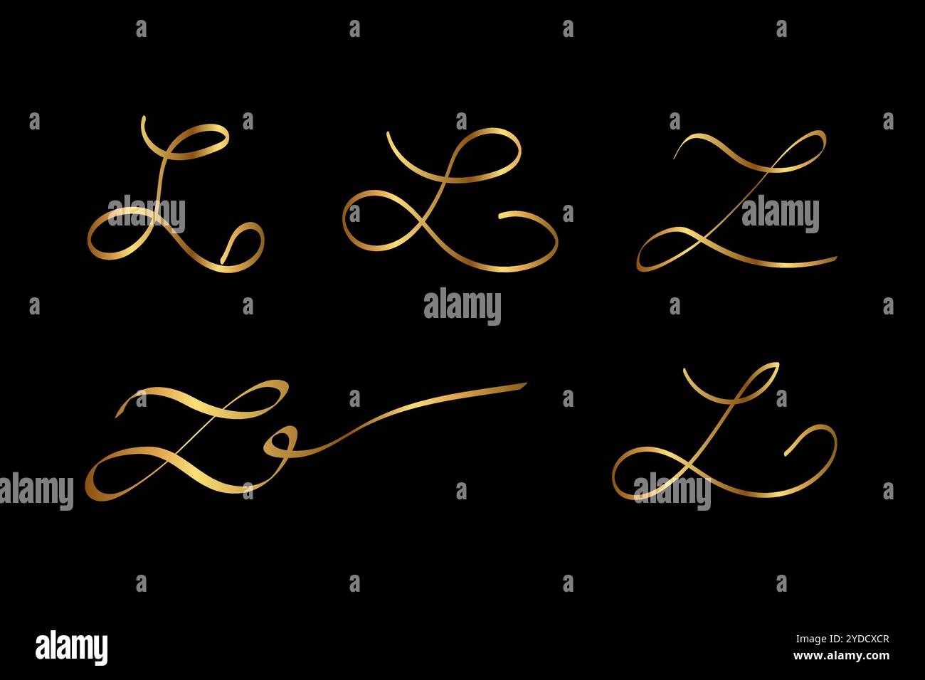 Gold L Letter Initial Cursive Victorian Hand Written Calligraphic ...