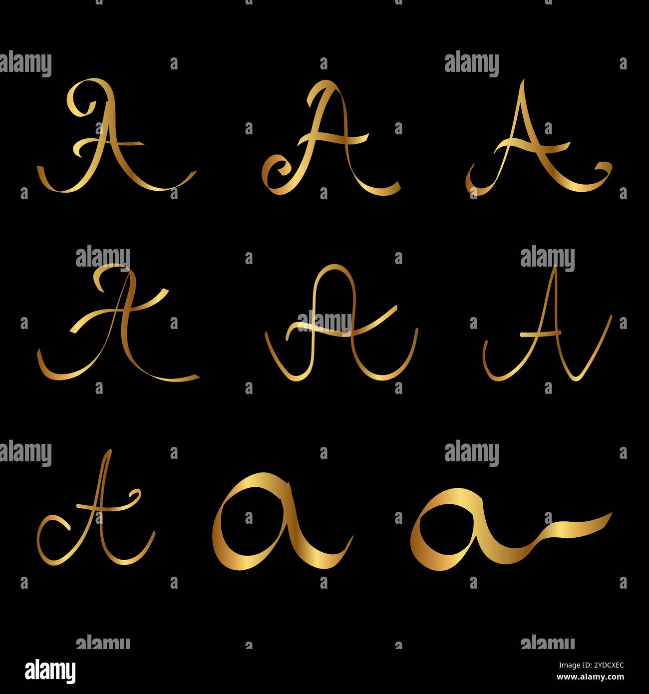 Gold A Letter Initial Cursive Hand Written Set for Logo Brand Stock ...