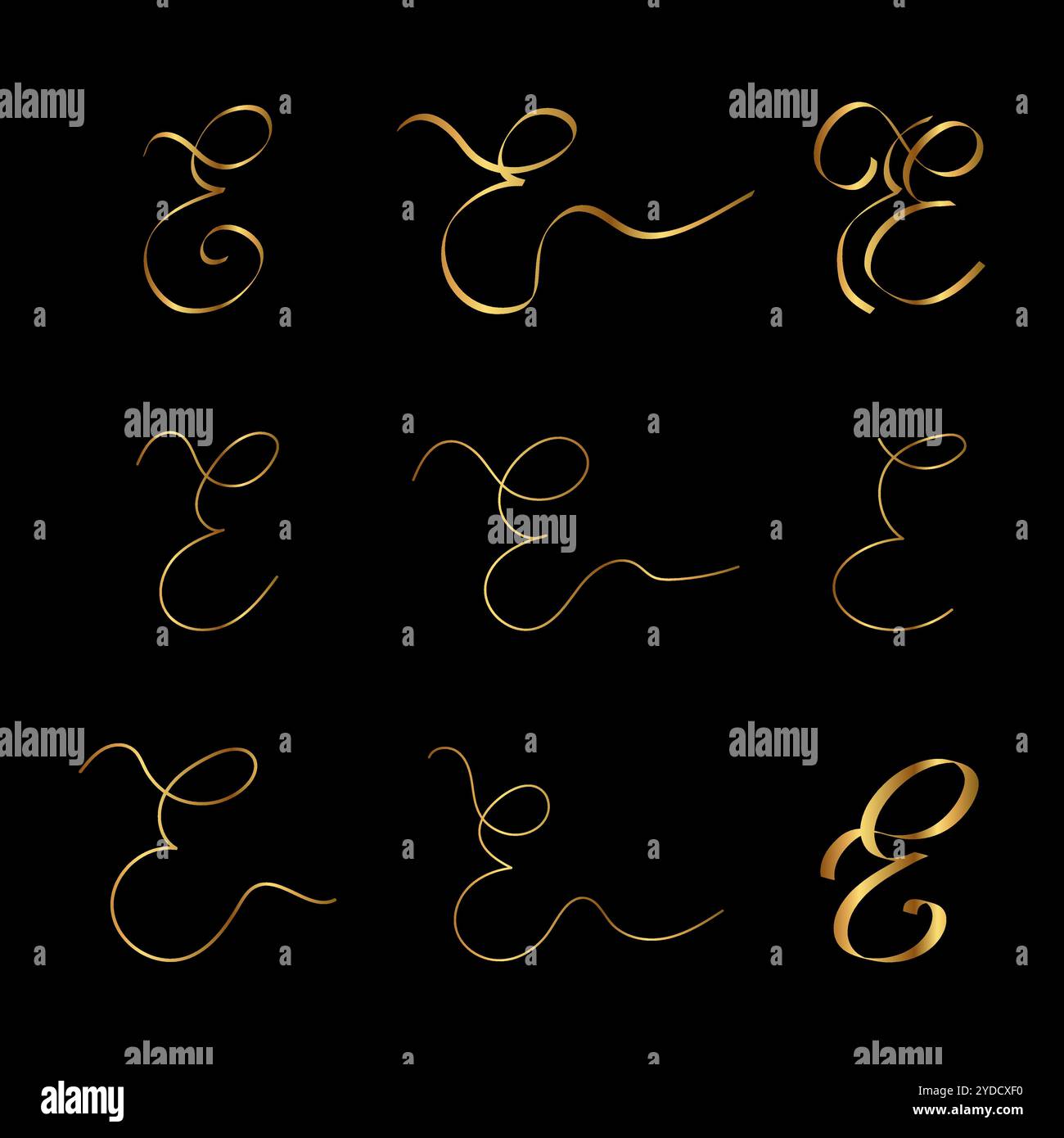 Gold Victorian E Letter Initial Cursive Hand Written Calligraphic ...