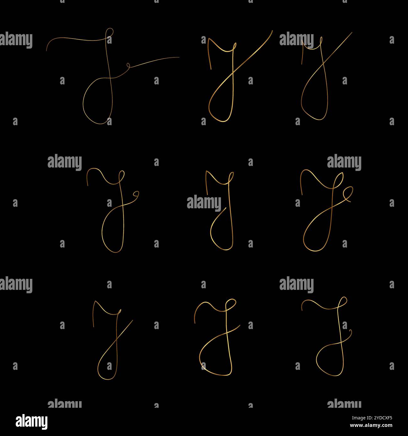Gold J Letter Initial Cursive Hand Written Calligraphic Alphabet Set ...