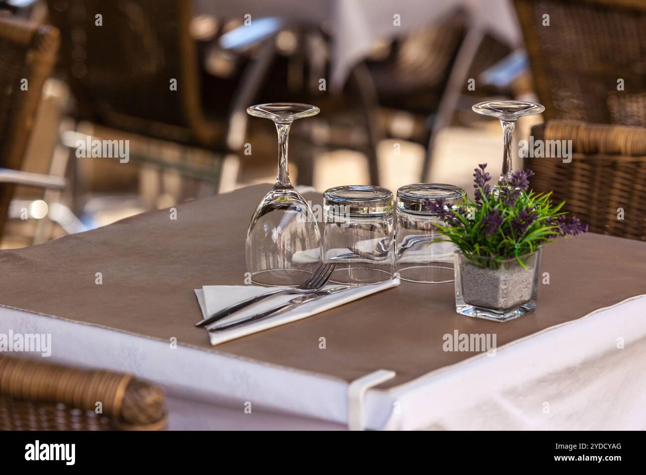Cozy Restaurant tables ready for service Stock Photo - Alamy