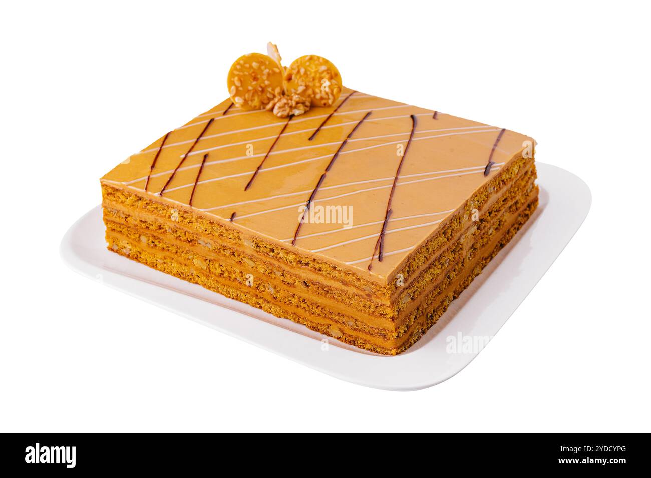 Coffee Walnut Layer Cake on white plate Stock Photo - Alamy