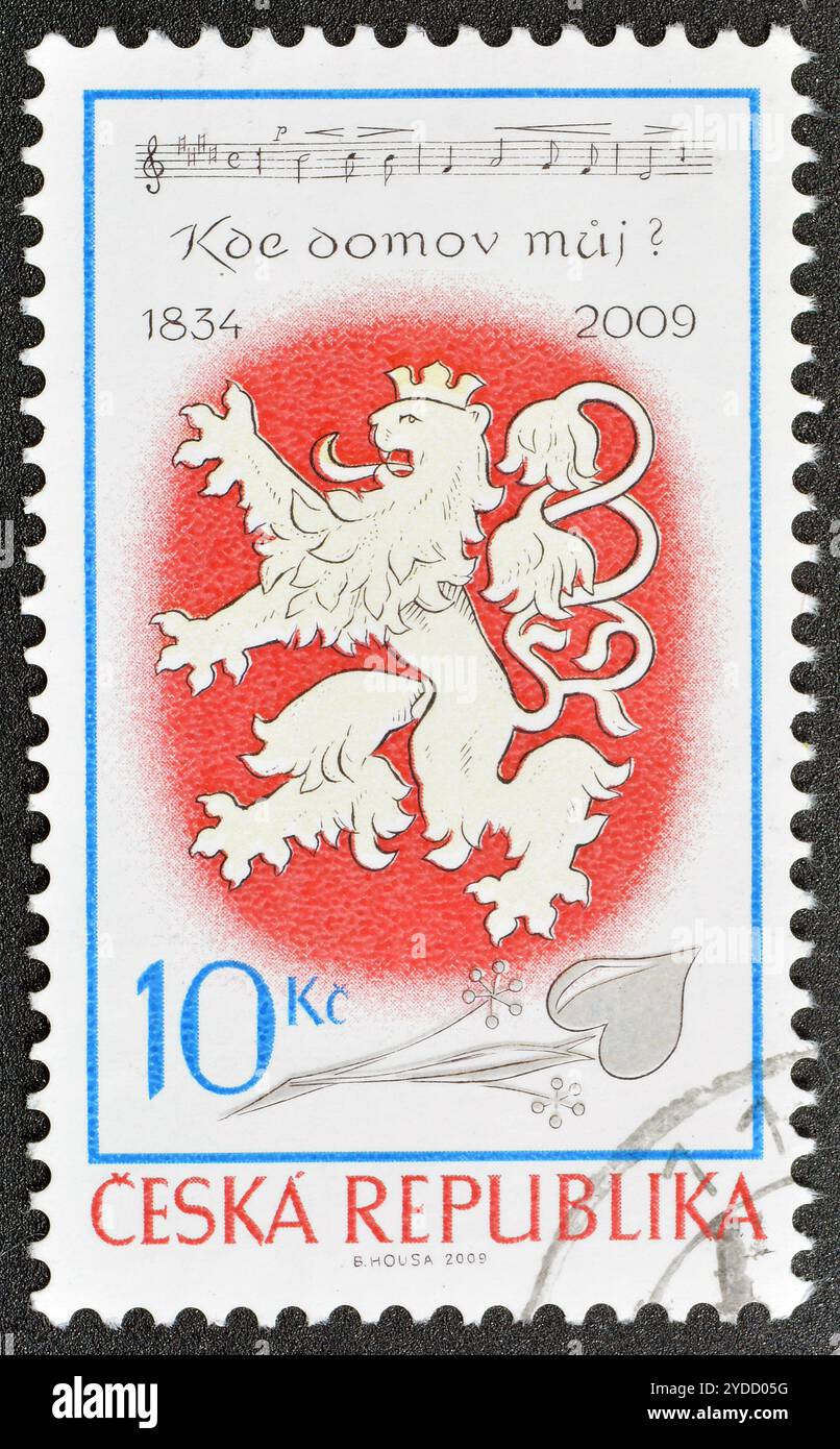 Cancelled postage stamp printed by Czech Republic, that shows Coat of ...