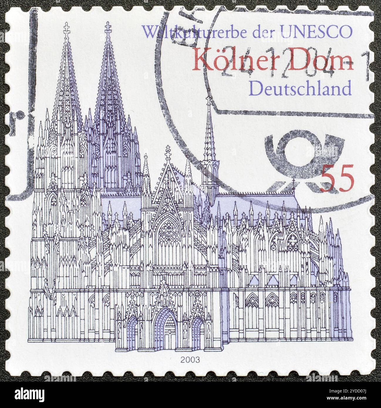 Cancelled postage stamp printed by Germany, that shows Cologne ...