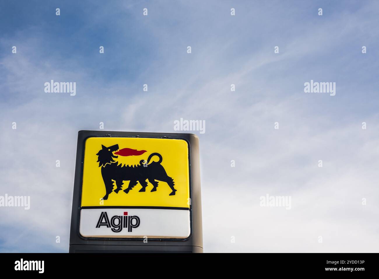 Agip logo on its gas service station Stock Photo - Alamy