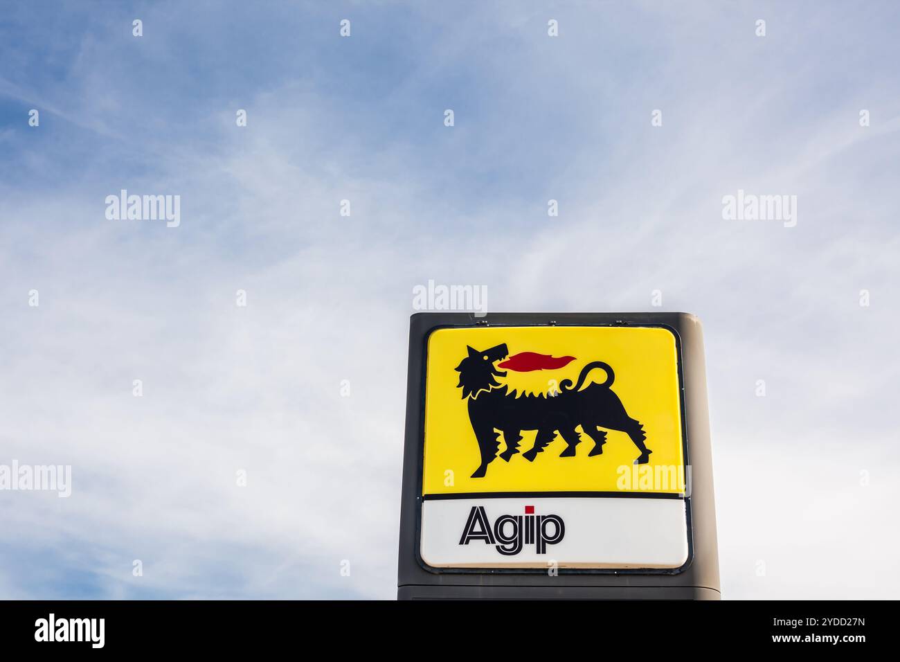 Agip logo on its gas service station Stock Photo - Alamy