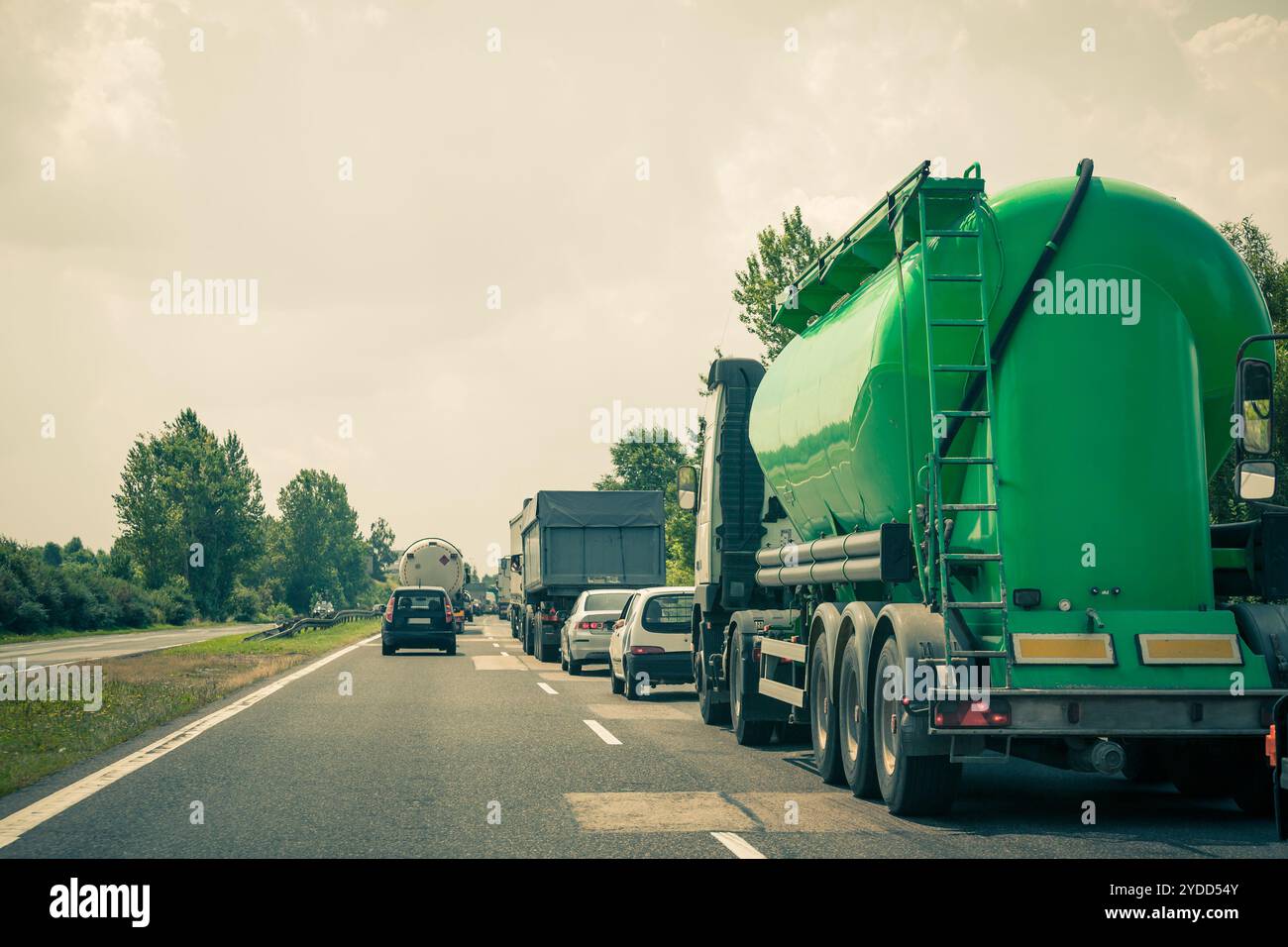 Traffic jam on highway. Waiting Cars Lines Stock Photo - Alamy