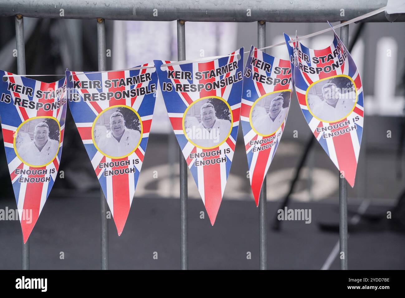 Westminster, London,UK . 26 October 2024 Bunting are hanged over a ...