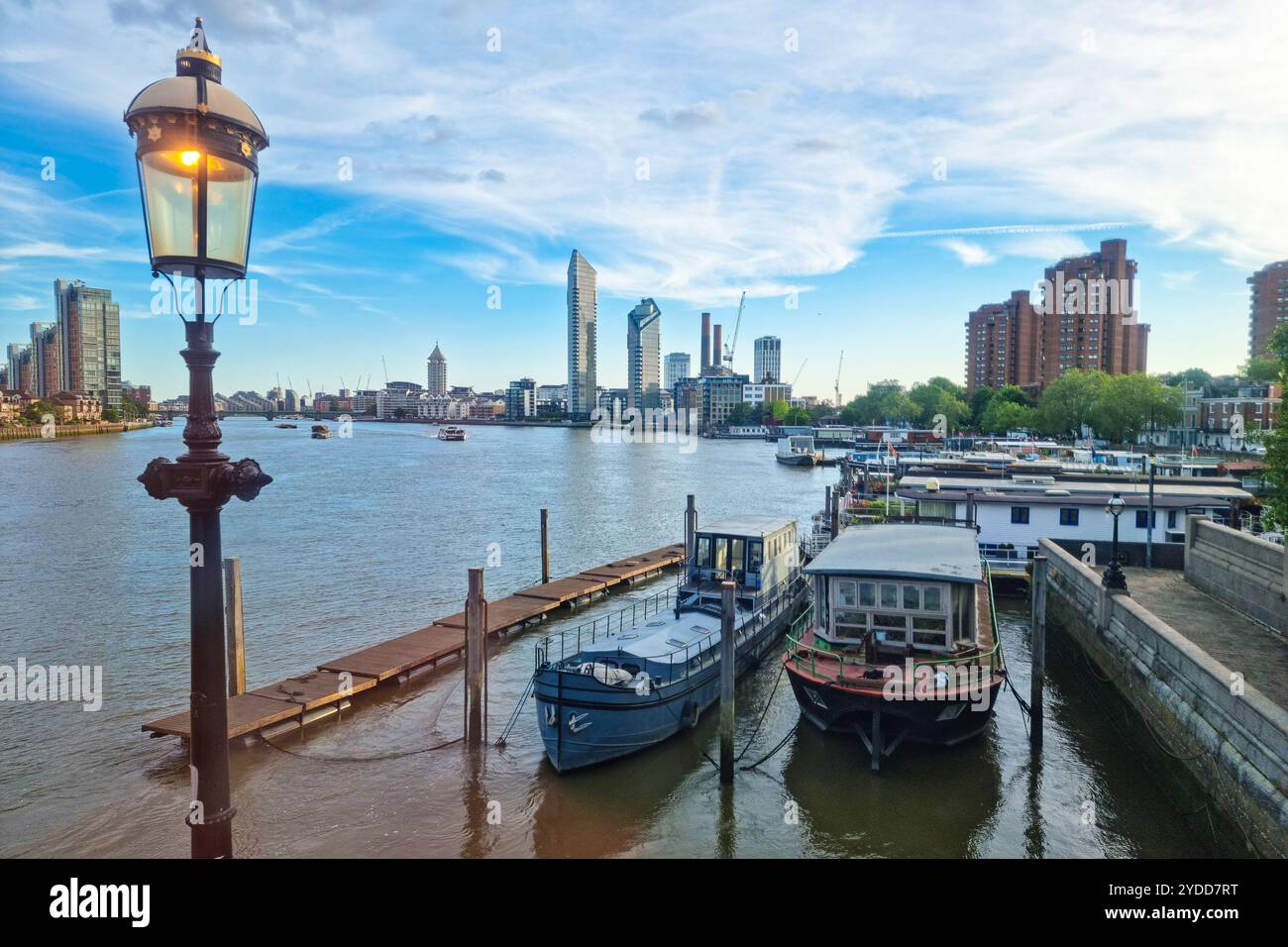Thames river waterfront in London view from Battersea bridge Stock ...