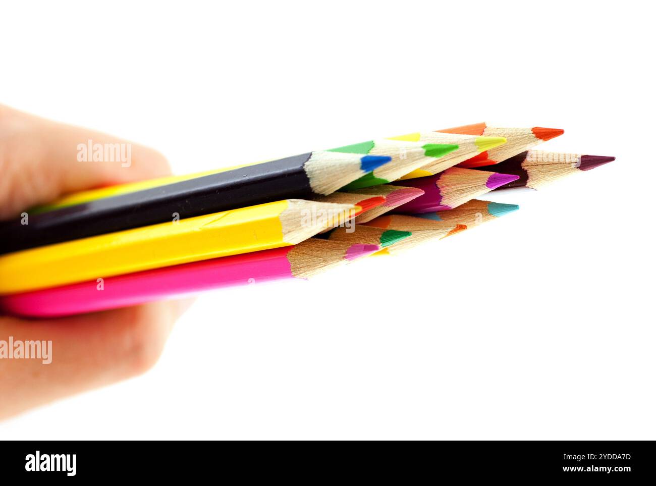 Crayons in a hand on white background Stock Photo - Alamy
