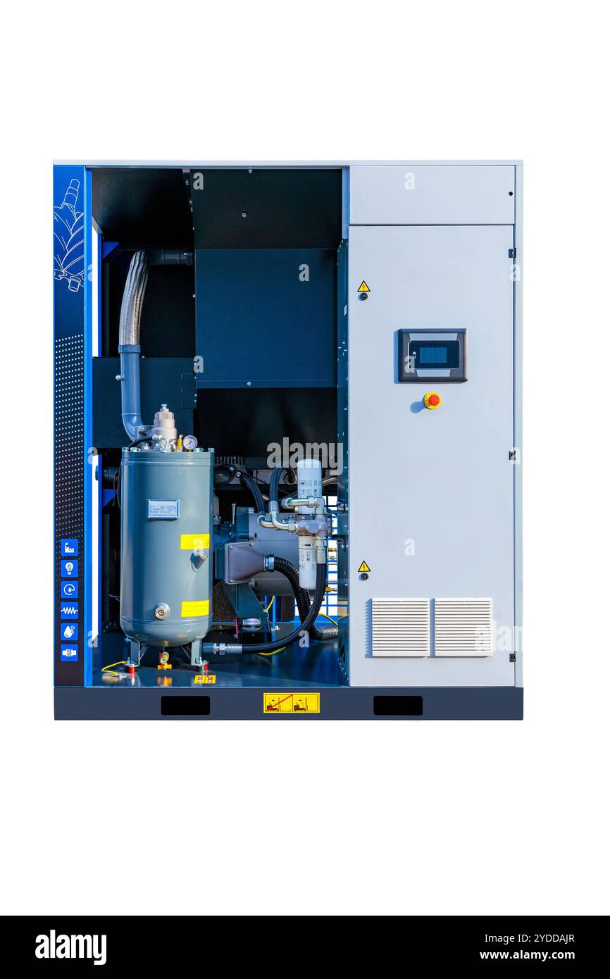Powerful air compressor unit with visible internal components ...