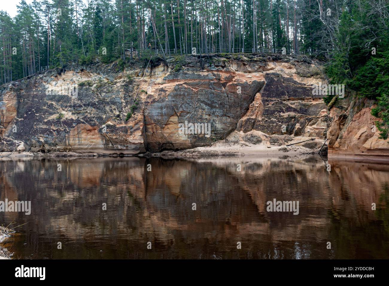 landscape with sandstone cliffs on the river bank, sandy river bank ...