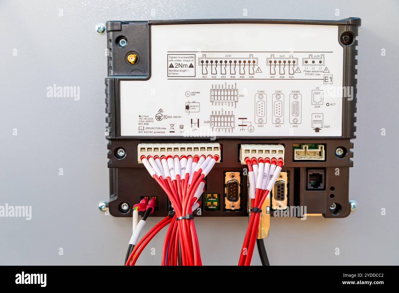 Close-up of a plc showcasing its intricate wiring, connectors, and ...