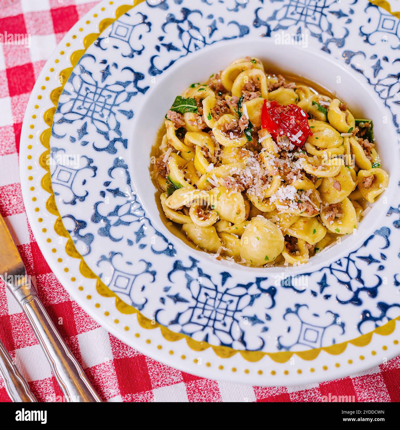 Italian Tuna conchiglie pasta top view Stock Photo - Alamy
