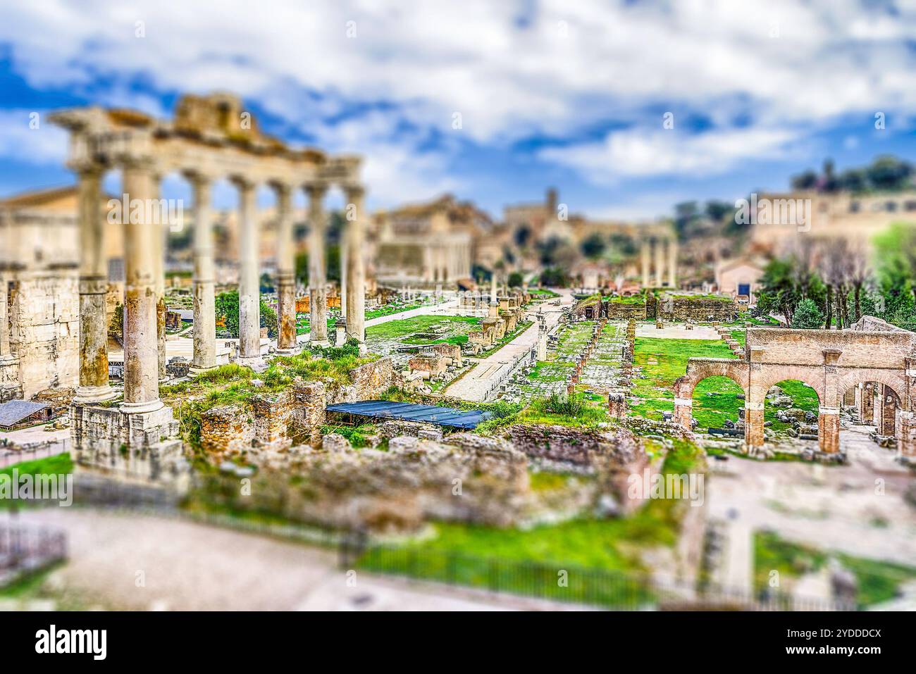 Scenic view over the ruins of the Roman Forum in Rome, Italy. Tilt ...