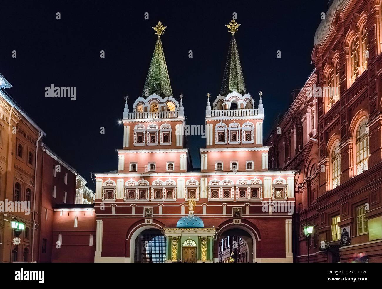 Night view of the Resurrection Gate aka Iberian Gate, main access to ...