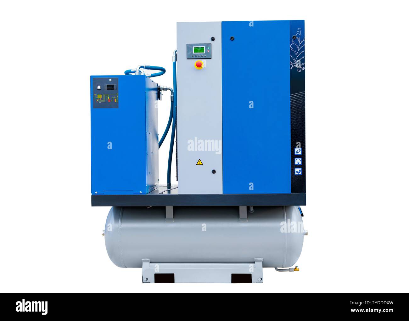 Powerful industrial air compressor unit featuring a control panel and ...