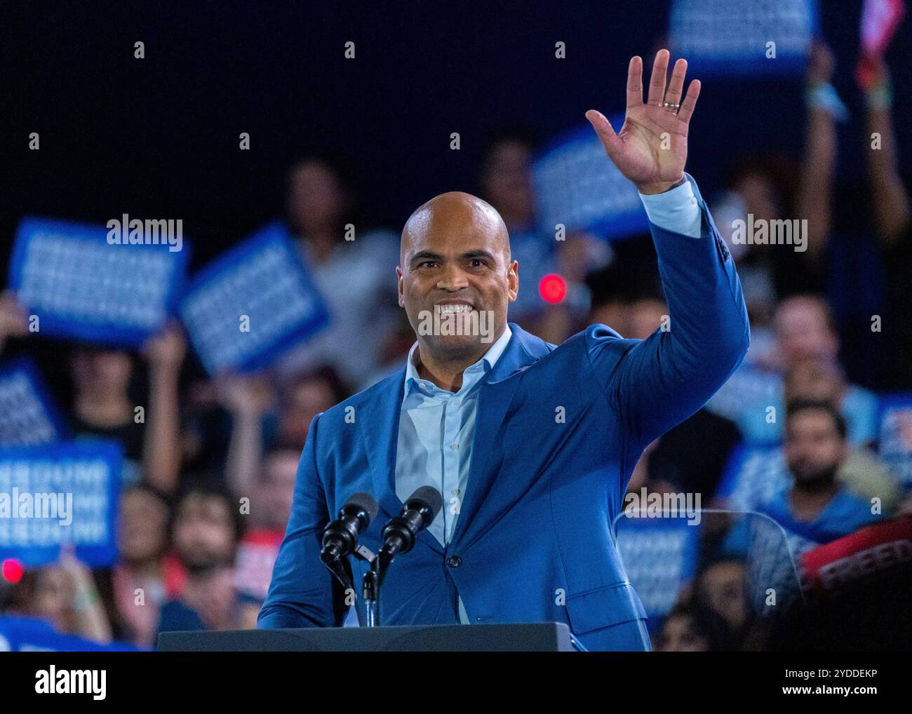 Colin Allred spoke at Kamala Harris' rally in Houston's Shell Energy ...