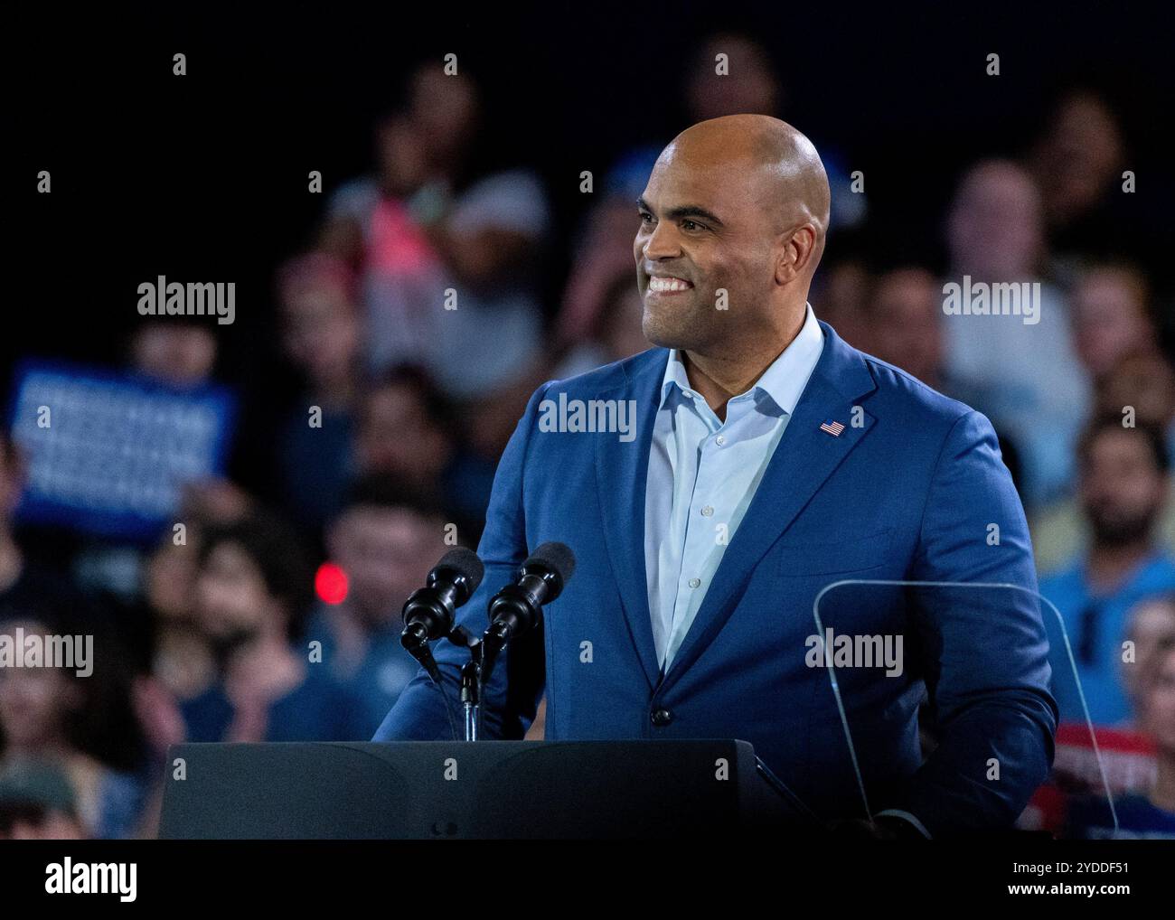 Colin Allred spoke at Kamala Harris' rally in Houston's Shell Energy ...