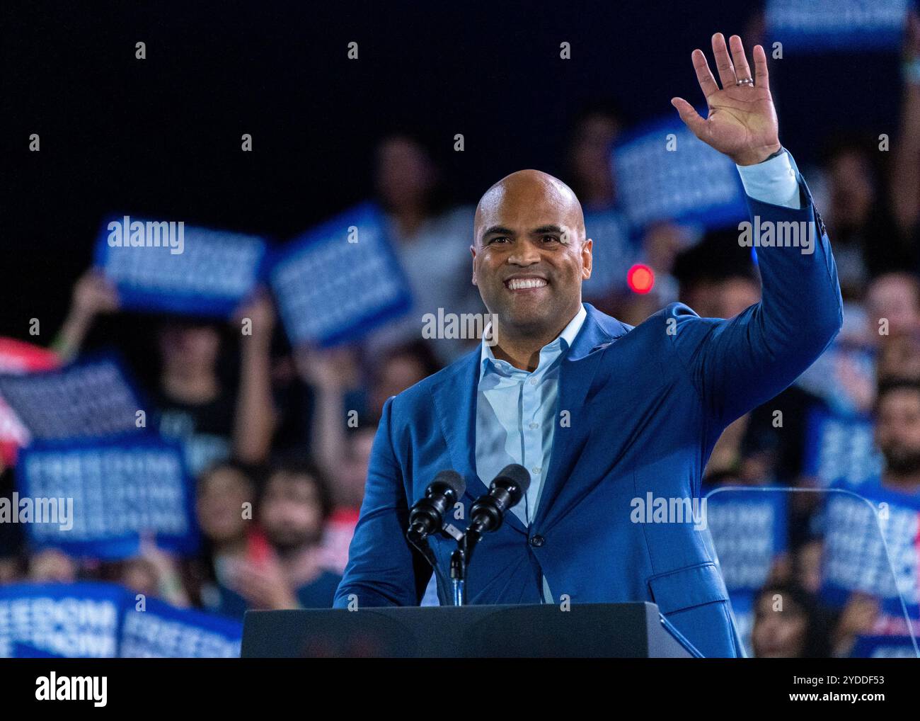 Colin Allred spoke at Kamala Harris' rally in Houston's Shell Energy ...