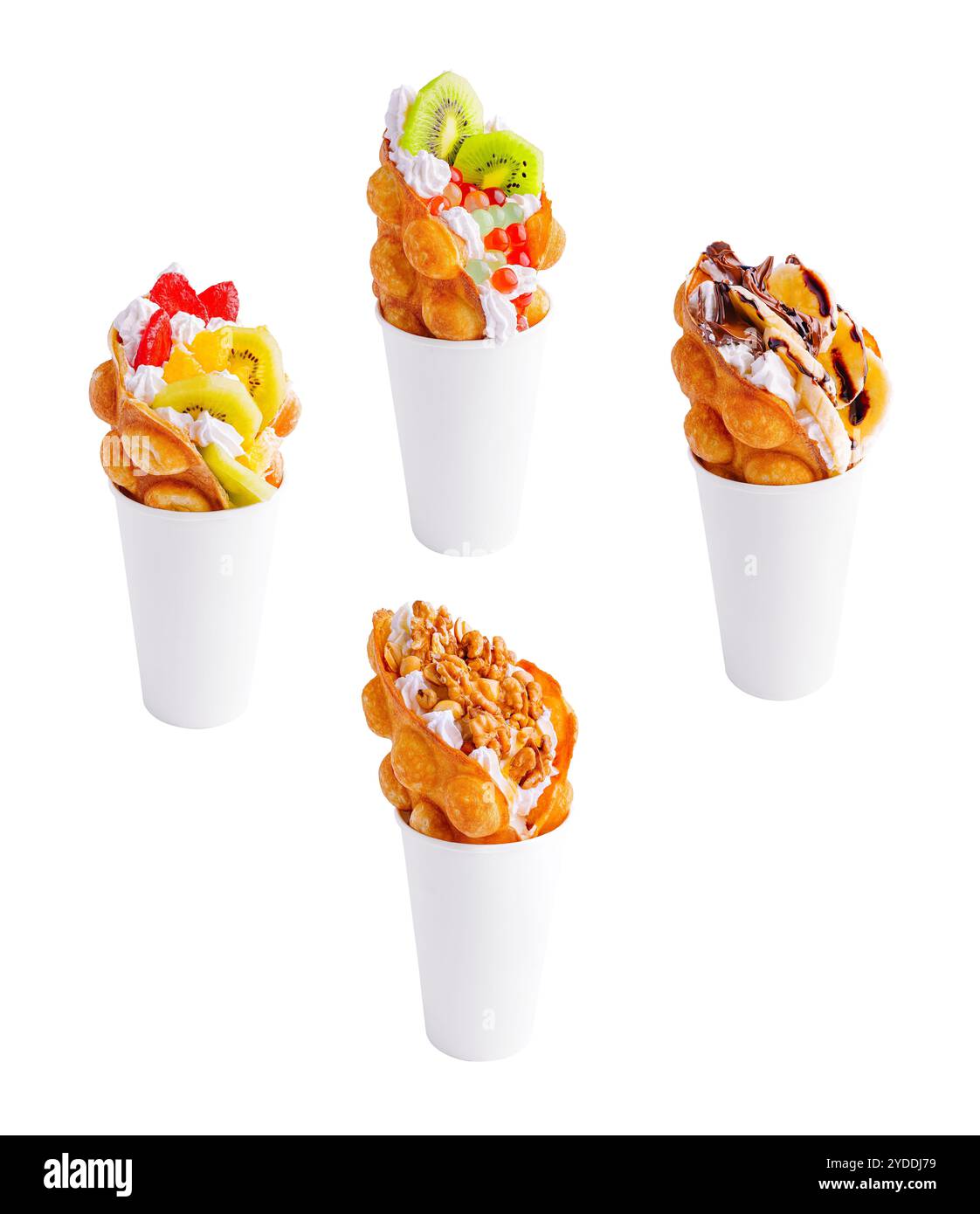 Different types Hong kong or bubble waffles with ice cream Stock Photo ...