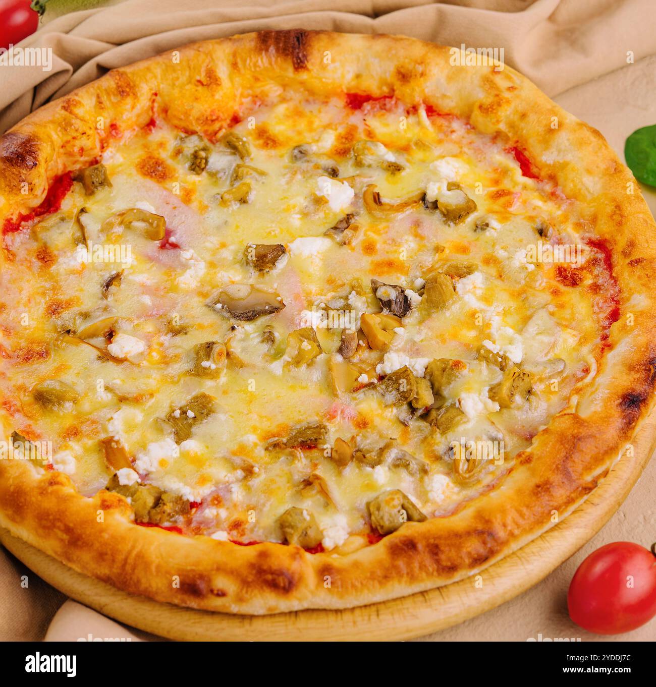 Homemade pizza close up top view Stock Photo - Alamy
