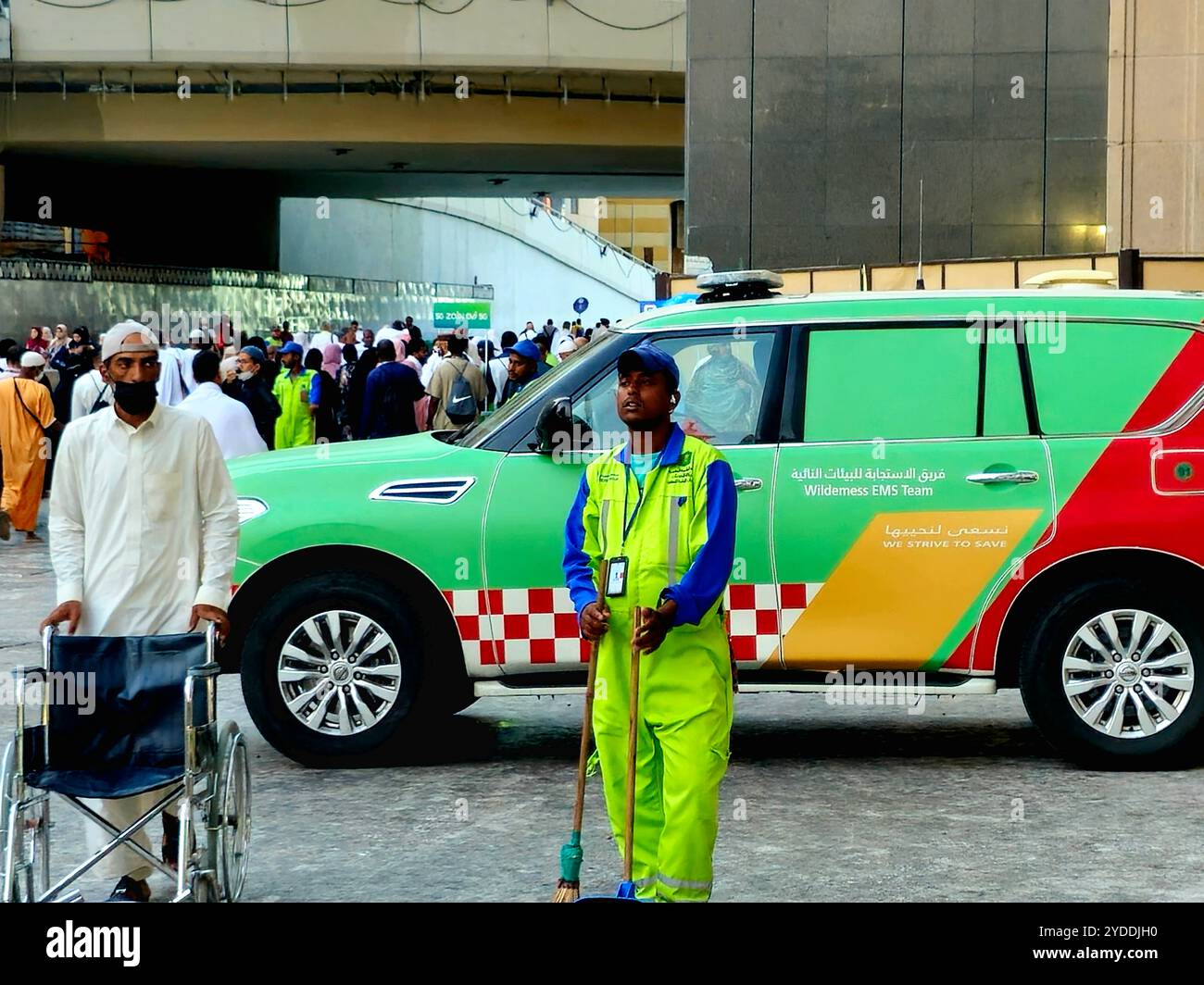 Mecca, Saudi Arabia, June 13 2024: an ambulance of Saudi Arabia red ...