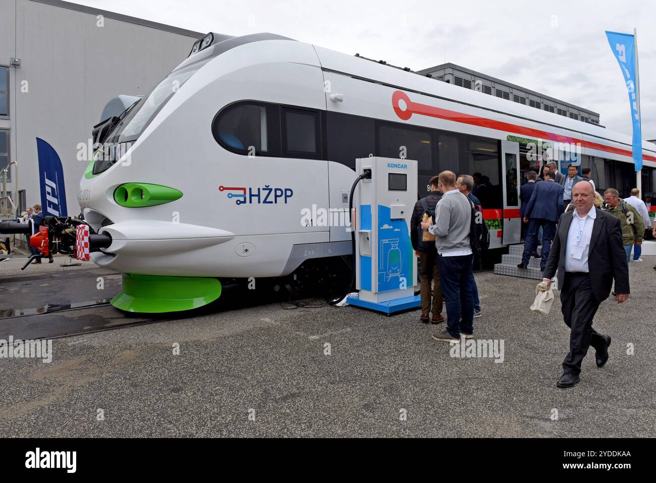 People viewing a new Koncar battery powered train for Croatian Railways at the world public ...