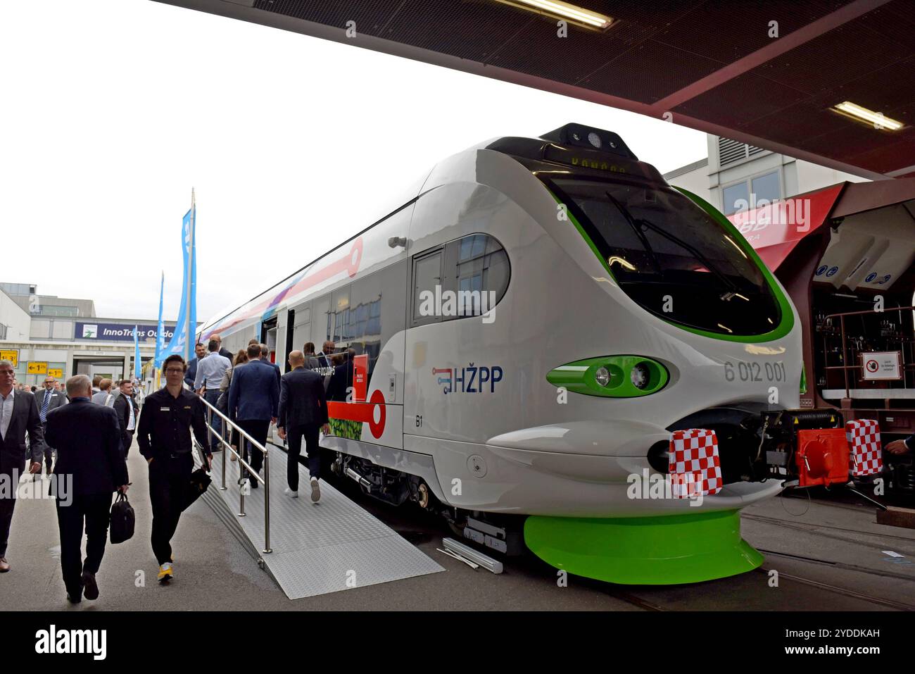 People viewing a new Koncar battery powered train for Croatian Railways at the world public ...