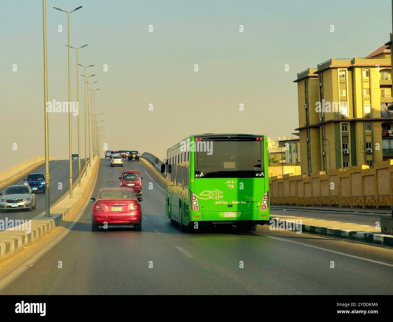 Cairo, Egypt, October 2 2024: The green bus for mass transit ...