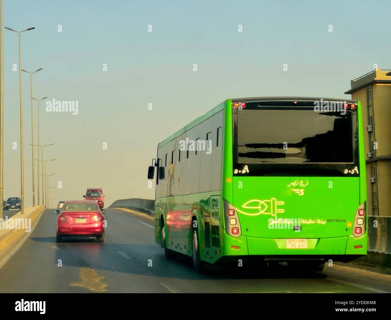 Cairo, Egypt, October 2 2024: The green bus for mass transit ...