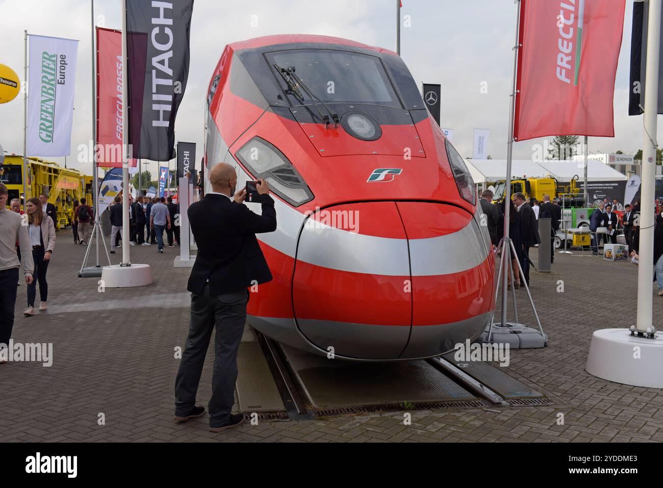 People viewing a new Hitachi Frecciarossa 1000 high speed train for Trenitalia at world public ...