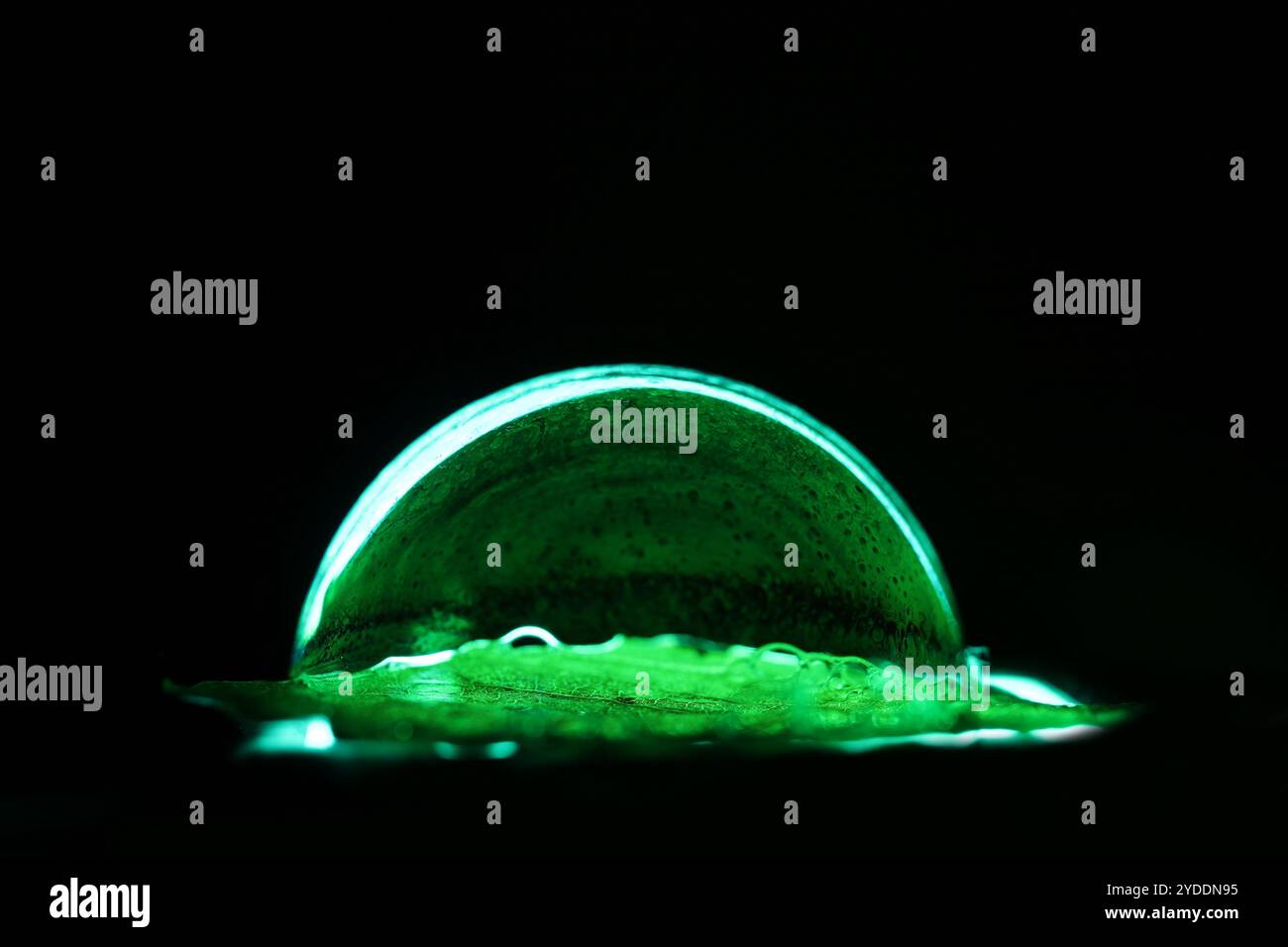 Green drop of water in the darkness Stock Photo - Alamy