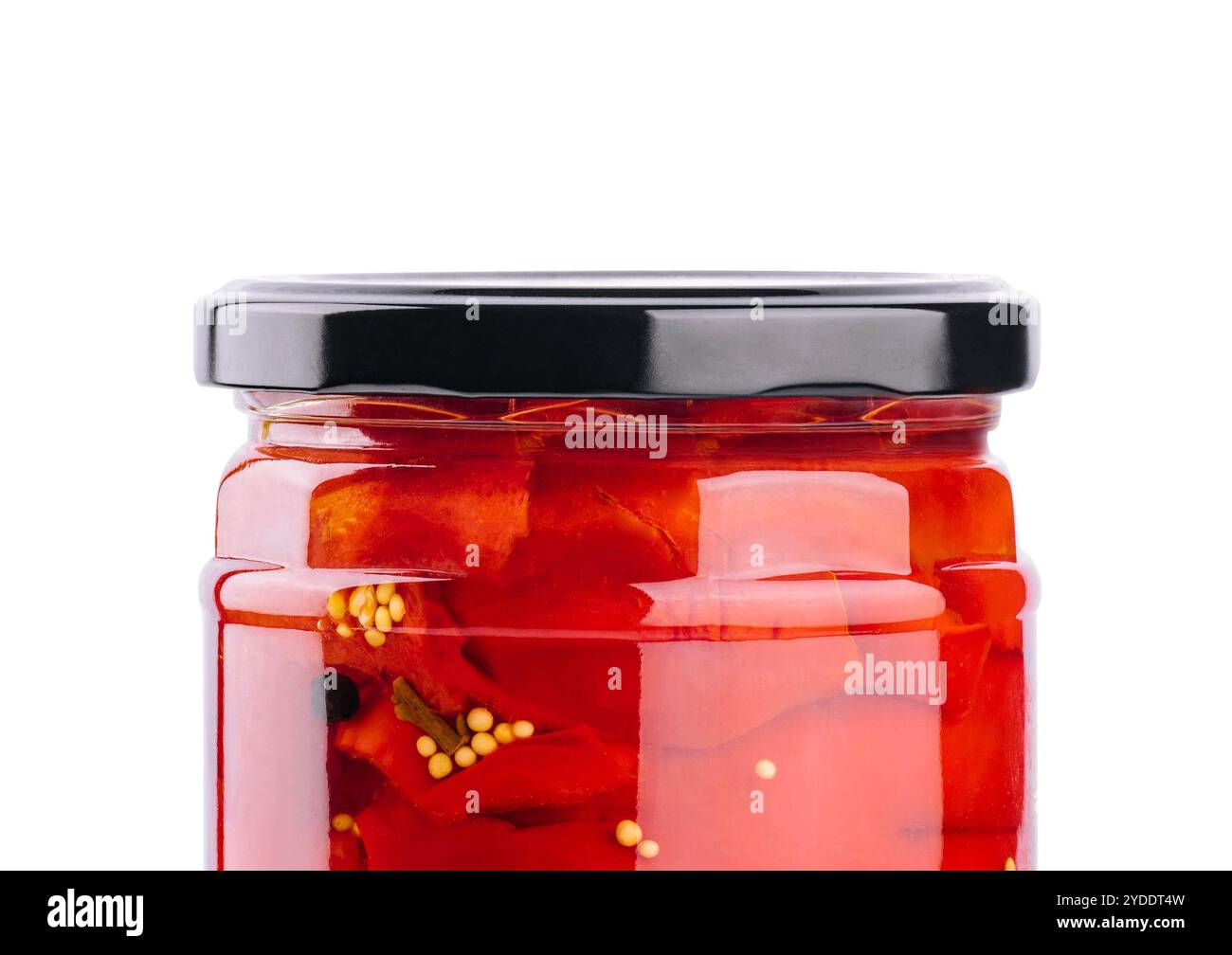 Sweet red peppers in a glass jar isolated on a white background Stock ...