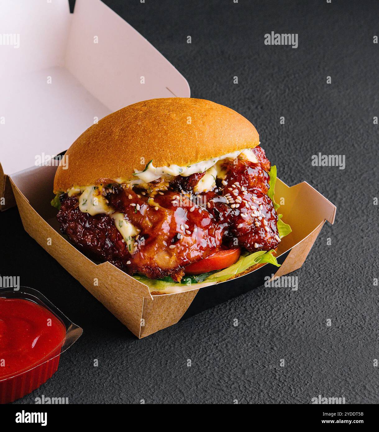 Barbeque chicken meat burger top view Stock Photo - Alamy