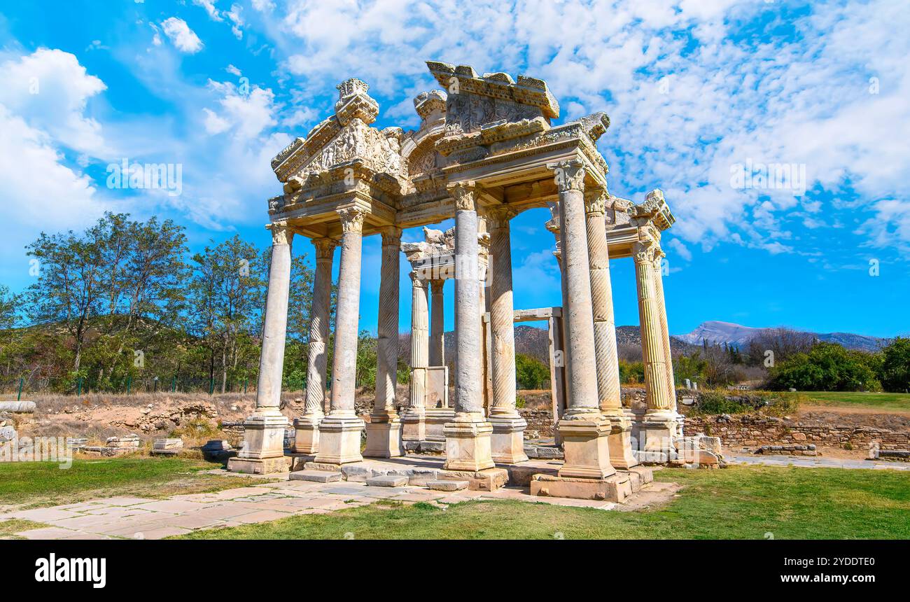Aphrodisias Ancient city (Afrodisias) in Turkey. The ruins of The Tetrapylon, Monumental Gate ...