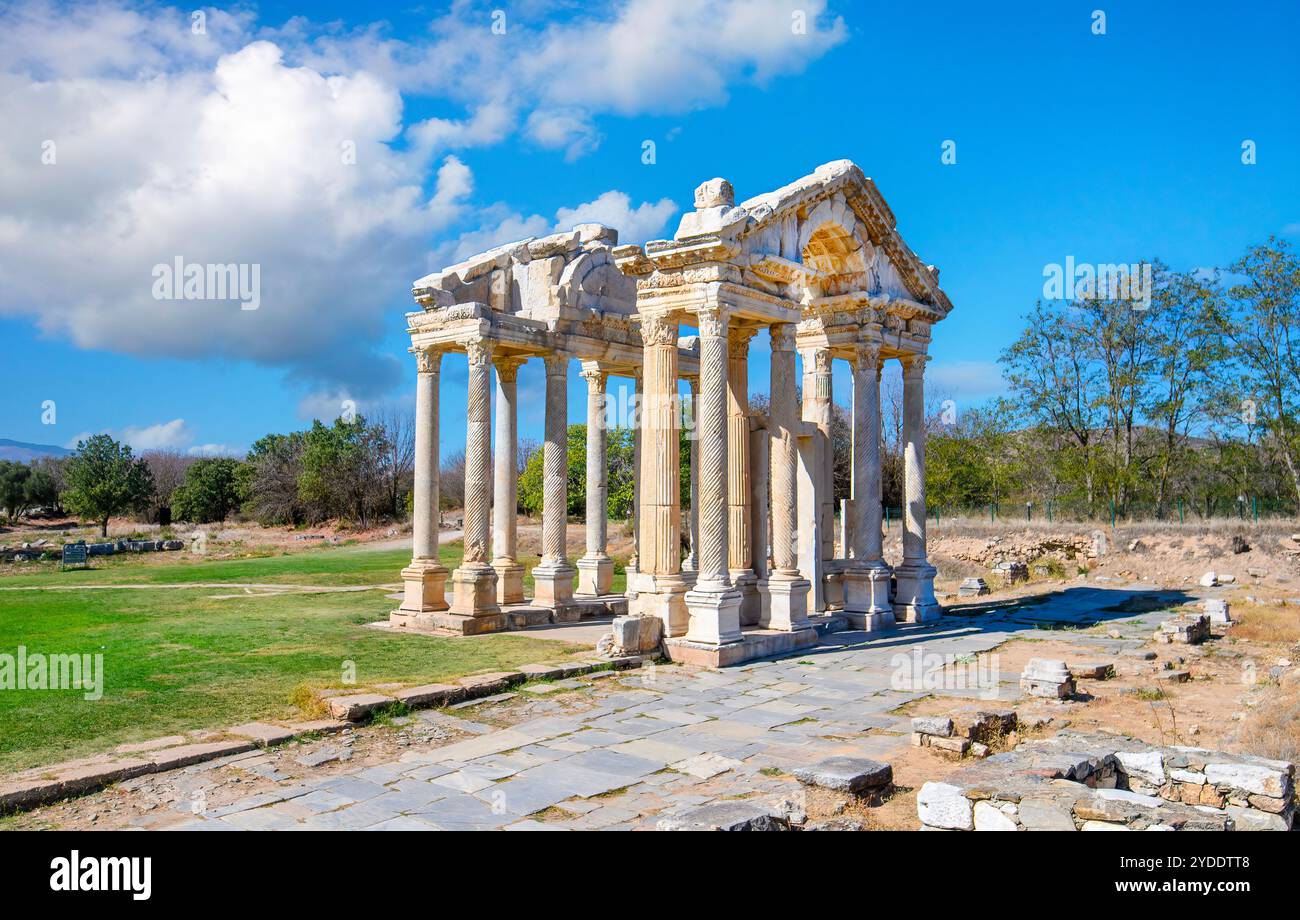Aphrodisias Ancient city (Afrodisias) in Turkey. The ruins of The Tetrapylon, Monumental Gate ...